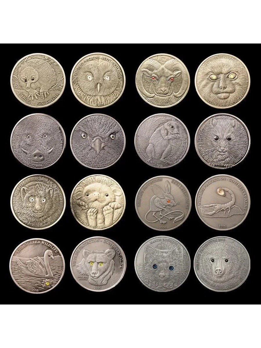 Памятные монеты 1990 года, 16 штук, серебро, 500 г, Very Fine (VF), горчичный цвет