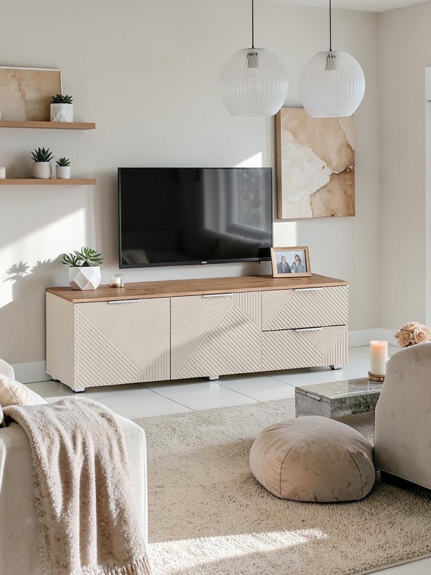 ТВ-тумба Салерно-2 Нью (МДФ) SF-022 Сантьяго Кашемир 5981 BS FM 148x42x43 см, бежевый Дом мебели для вас