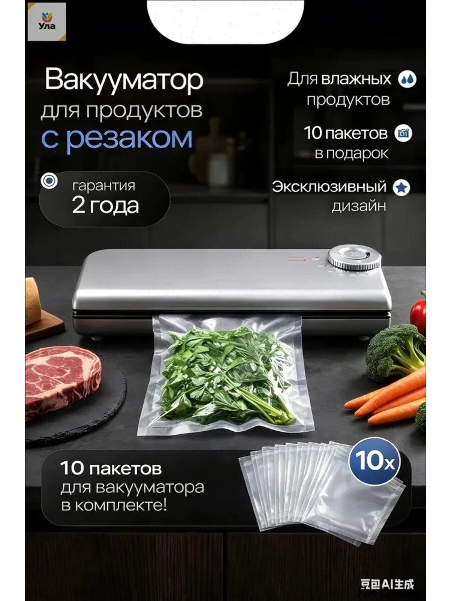 Вакууматор для продуктов FQ-520J, серебристый, макс. ширина пакета 28 см, 10 пакетов в комплекте