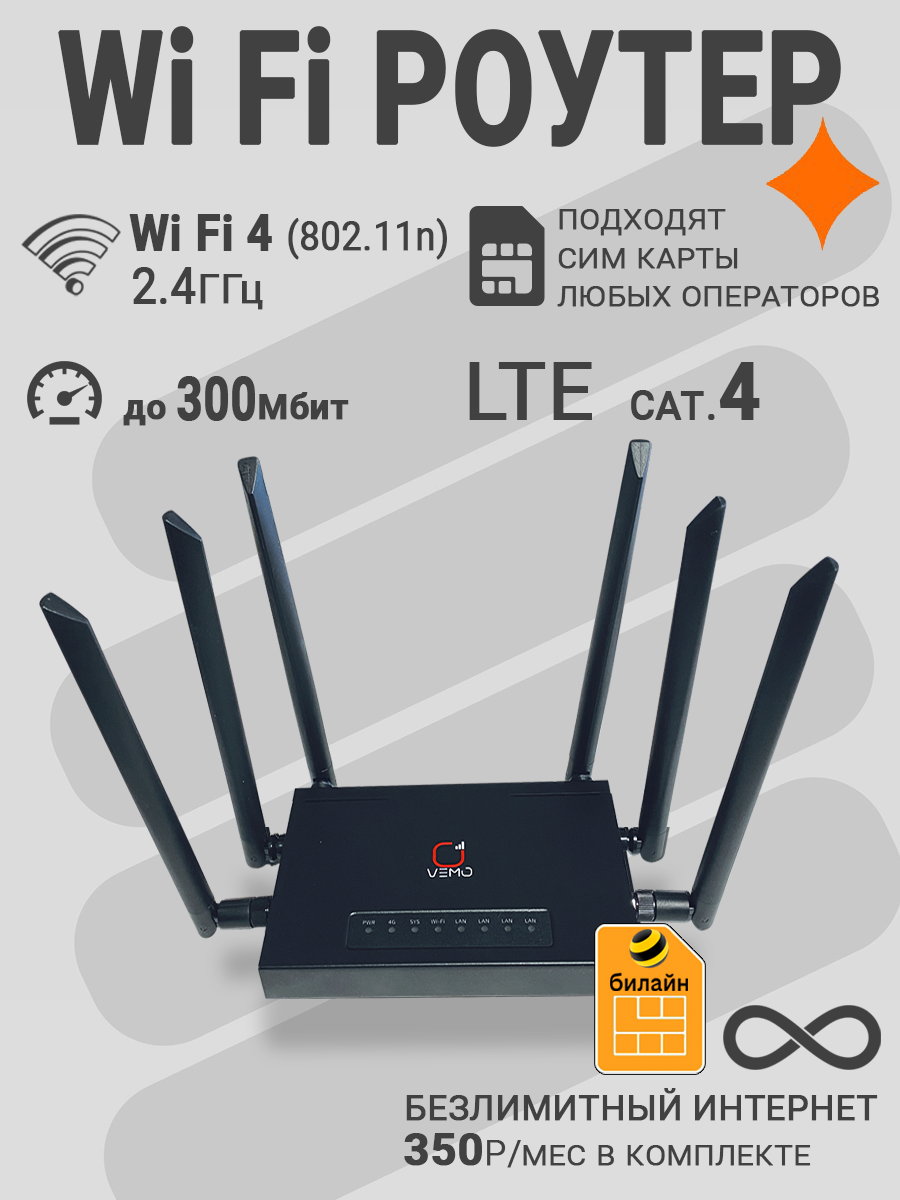 Роутер wi fi 4G B720 (B628) с безлимитным интернетом за 350р/мес