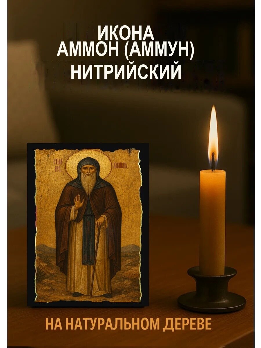Икона Аммон Нитрийский, на дереве, 10×12 см, освящённая, ручная работа