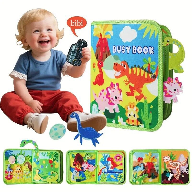 Фетровая развивающая книжка-игрушка Montessori 28x22 см, тема: Динозавр, для детей