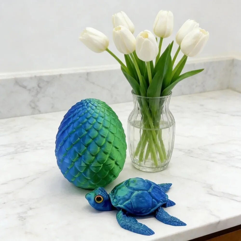 3D-печатная фигурка морской черепахи с яйцами Sea turtle with egg