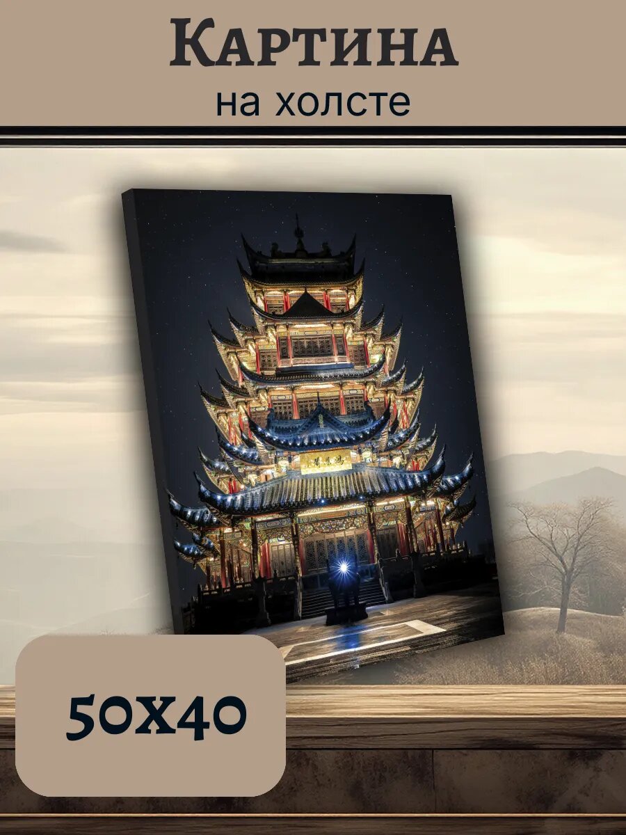 Картина Постер Китай China 40x50 ночная пагода