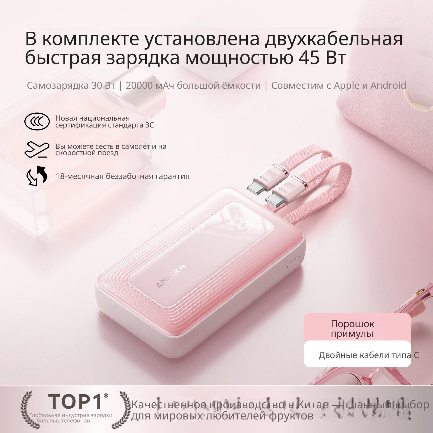 Внешний аккумулятор Anker Zolo 20000 мАч 45W Доступно несколько цветов(A110M)