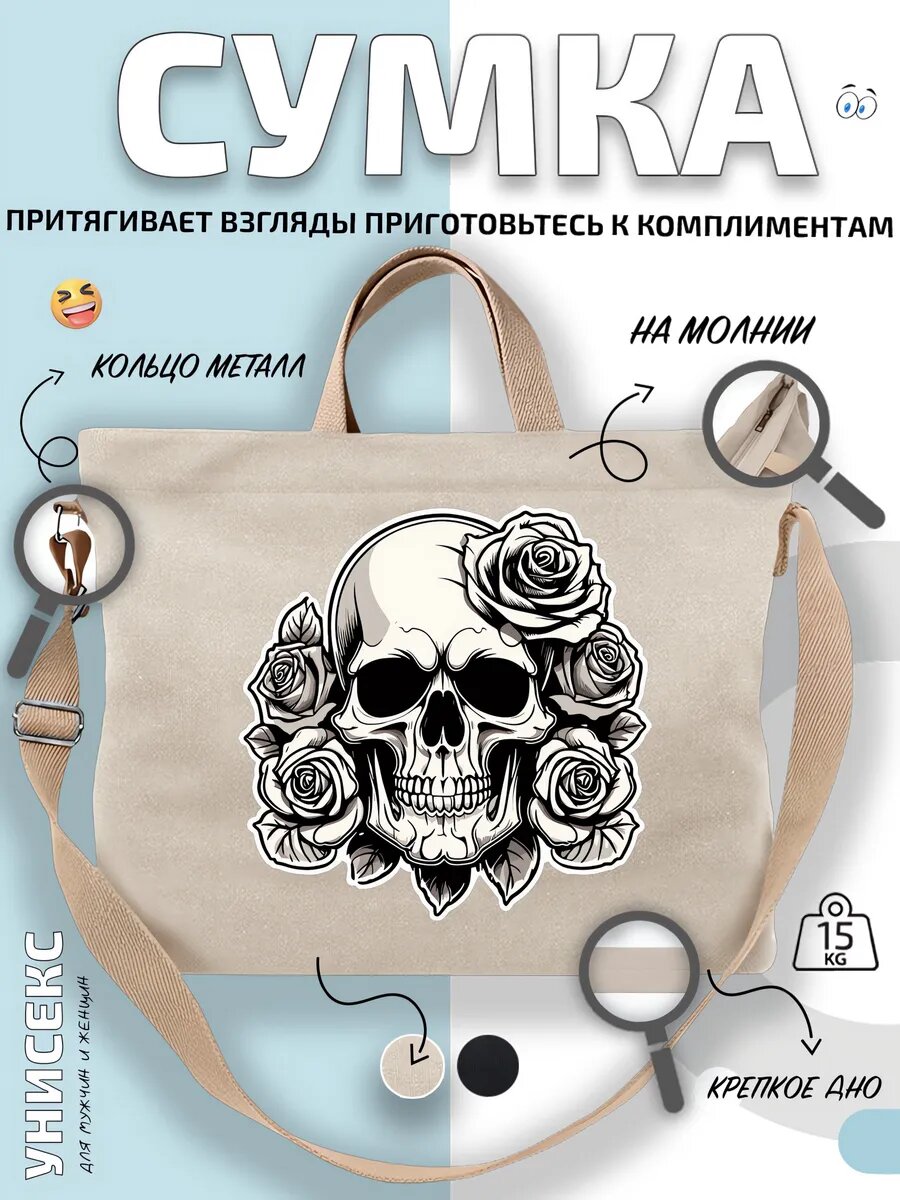 Сумка шоппер  Череп готика мрачный