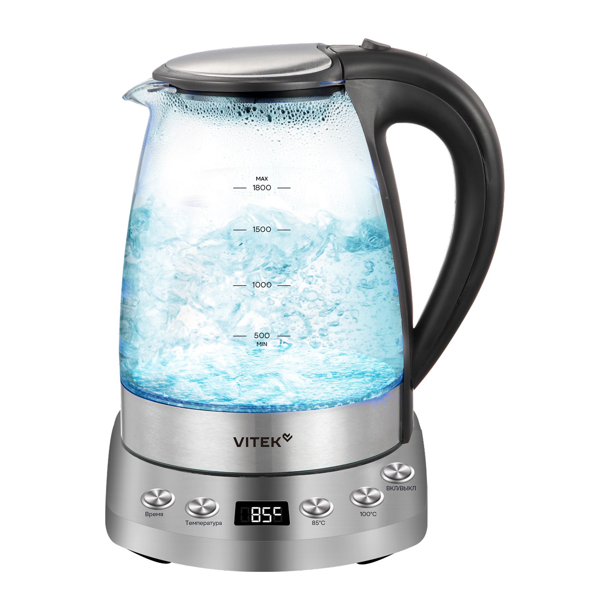 Чайник электрический Vitek VT-WK1075 1.7л. 1800Вт серебристый/черный корп: металл/пластик