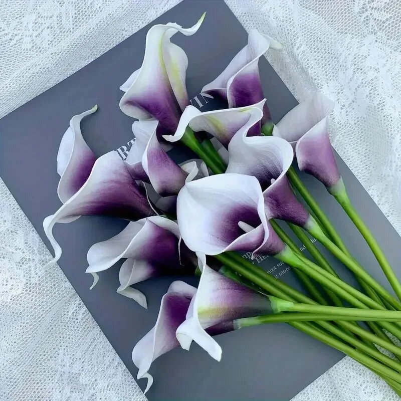 Искусственные белые каллы JEDN для свадьбы 5/10 шт Фиолетовый, 10PCS, white purple