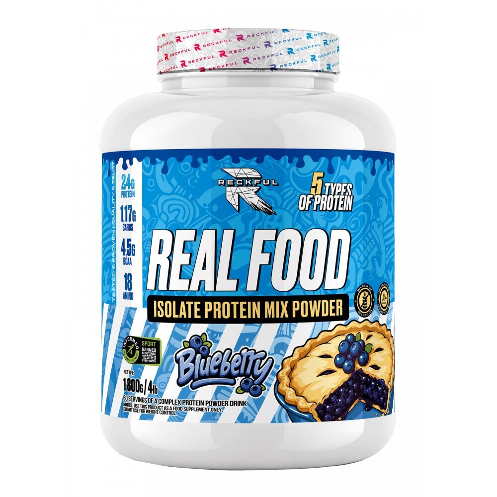 Протеин многокомпонентный Reckful Real Food Isolate Protein Mix Powder, 1800 г, Вкус Blueberry / Черника