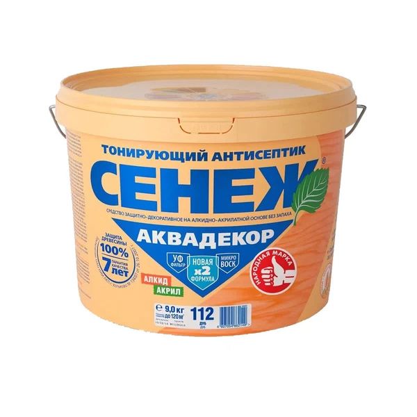 Cенеж Аквадекор, 9кг, Цвет 112 Дуб, тонирующий антисептик для дерева