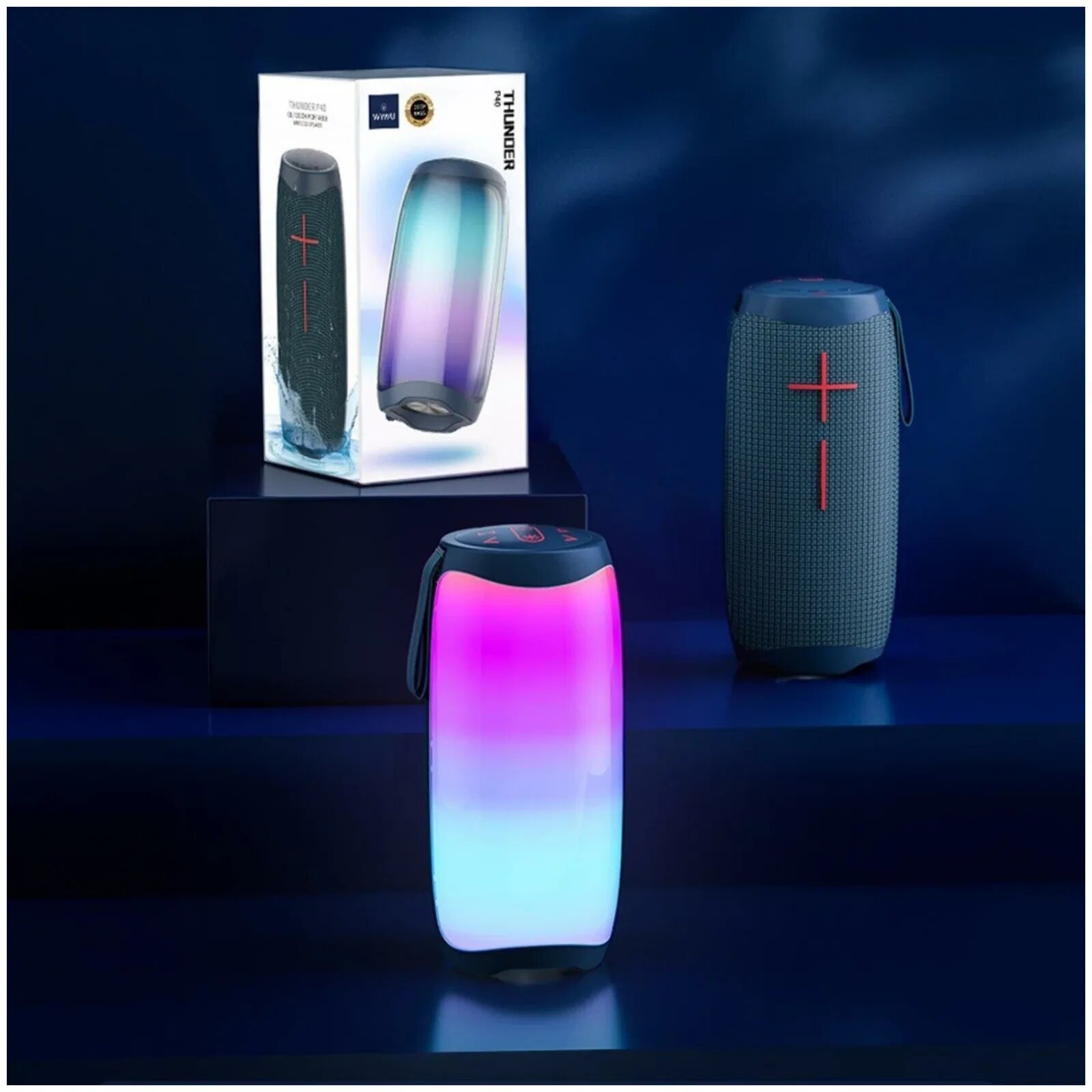 Портативная колонка Wiwu Speaker Thunder Подсветкой P40, Blue Dark
