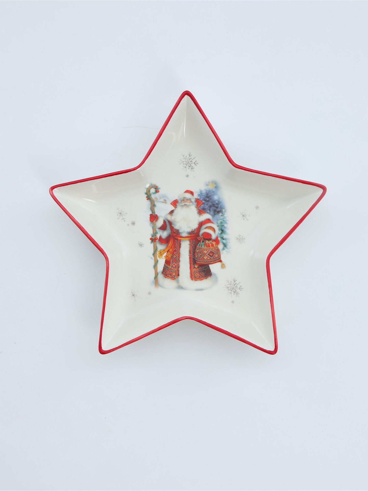 Тарелка новогодняя Доляна «В гостях у Деда Мороза», 24.5×23.5×3.5 см, доломит, белая, красная