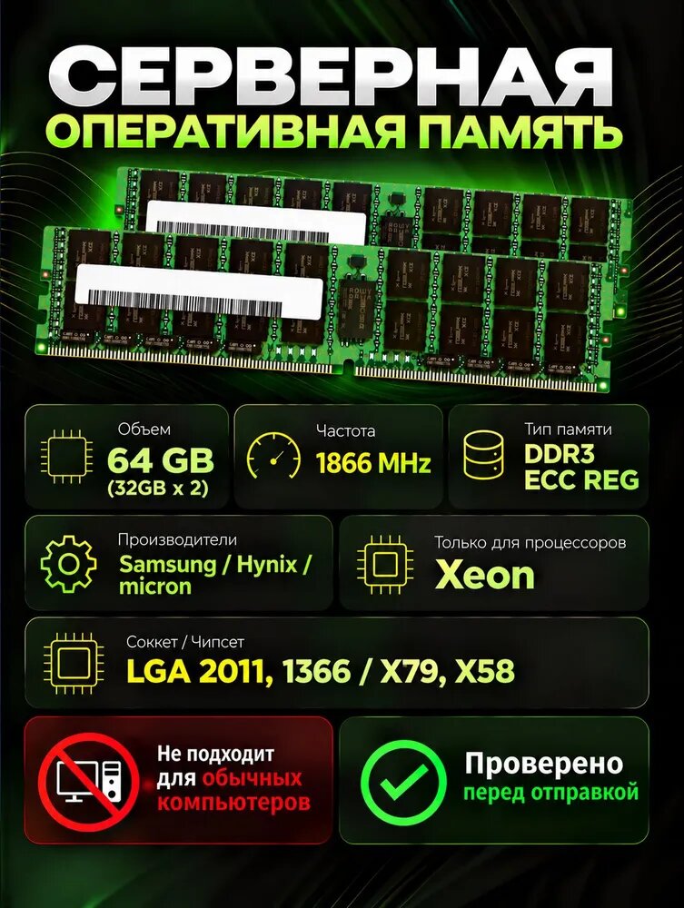Оперативная память DDR3, 1866 МГц, 2 x 32 ГБ