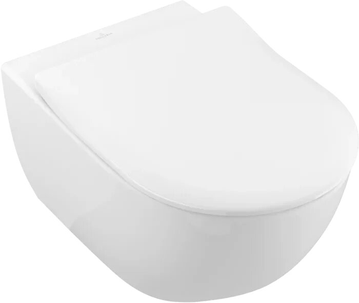 Унитаз подвесной Villeroy & Boch Subway 2.0 5614R201 с микролифтом, безободковый, без бачка, антивсплеск, фарфоровый, белый, глянцевый, овальный, сиденье для унитаза в комплекте