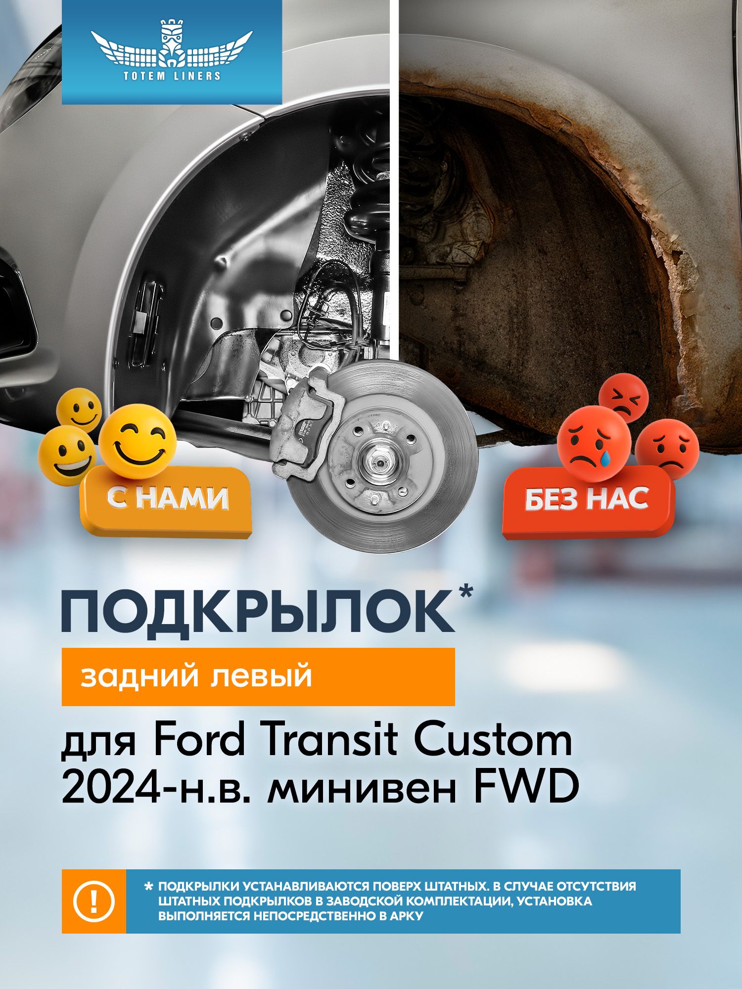 Подкрылок для FORD Transit Custom 2024-н. в. задний левый (Форд Транзит Кастом) Минивэн FWD - TOTEM