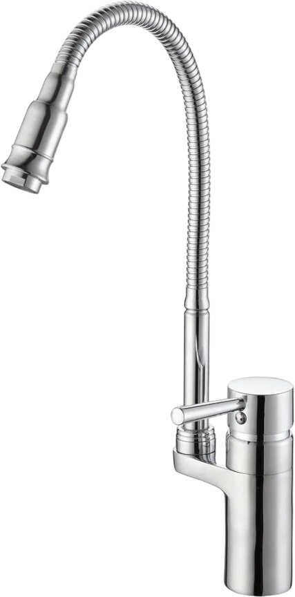 Смеситель для кухни D-lin D157315-Q с гибким изливом, с поворотным изливом, хром, глянцевый, однорычажный, латунный, с керамическим картриджем