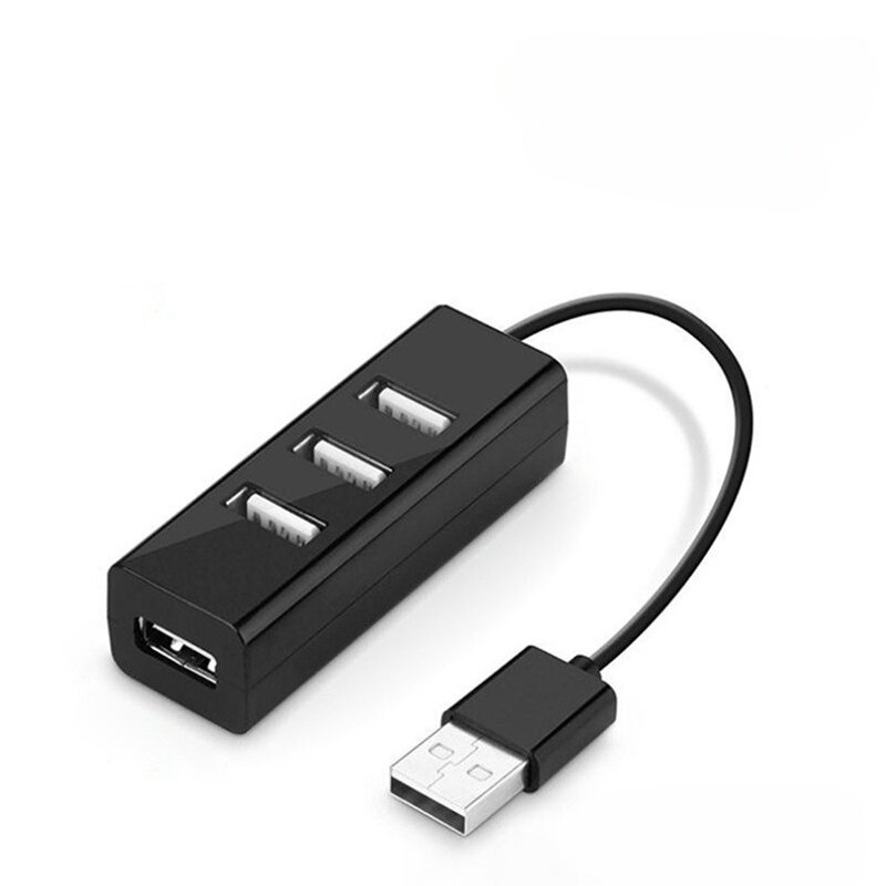 Концентратор USB 2.0 на 4 порта с разъемом USB-C, глянцевый корпус, для компьютеров, ноутбуков, планшетов и смартфонов, черный