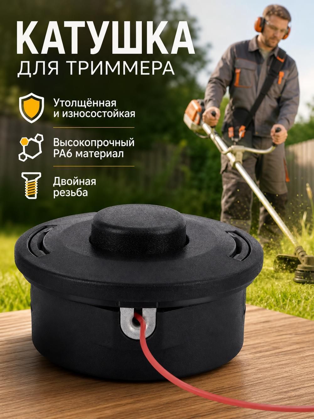 Катушка для триммера, металлическая, размером 12,5 на 6,7 см, черная