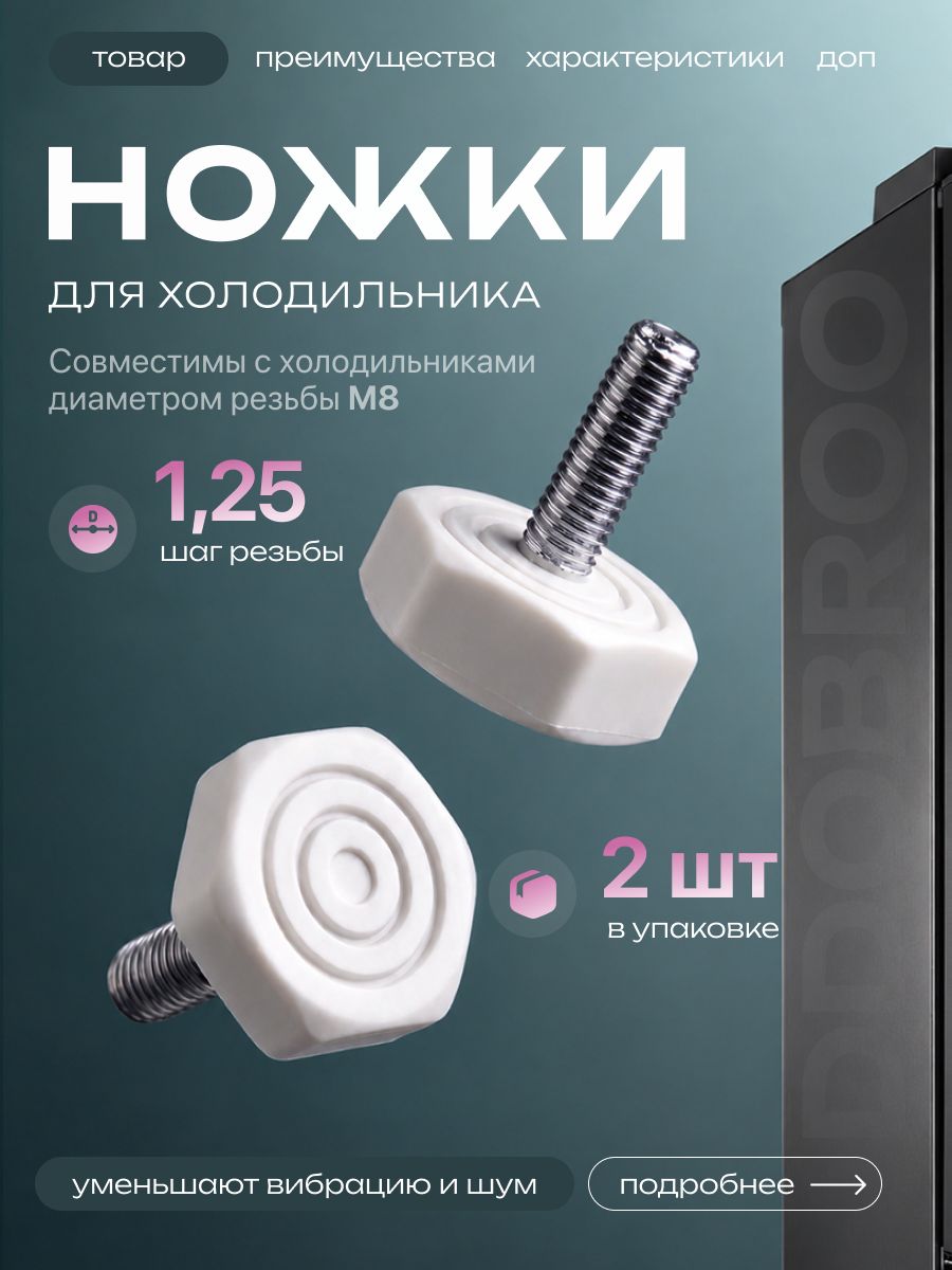 Ножки для холодильника / Fixery / Антивибрационные подставки, ножки под холодильник / Белый