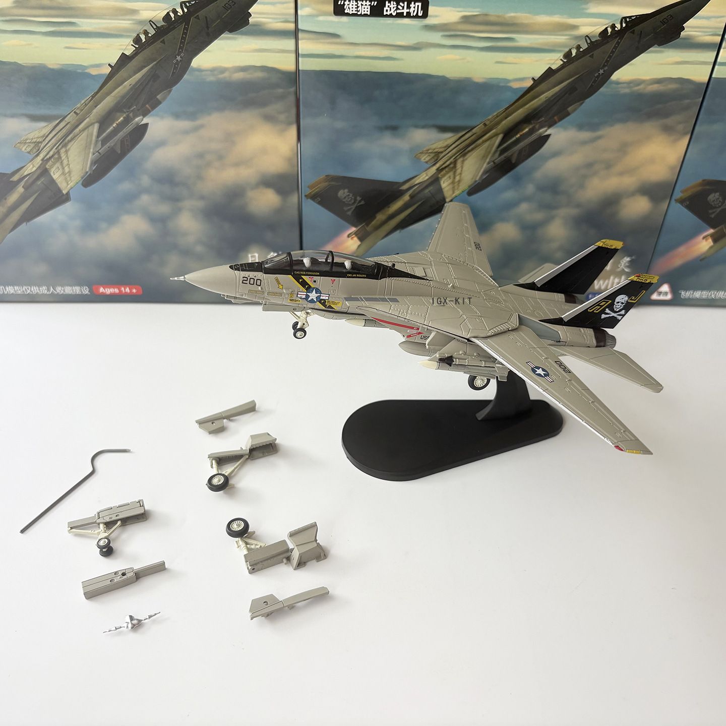 Модель истребителя F-14A Tomcat, масштаб 1:100, литая из сплава, готовая, премиум Die-Cast, VF-84 Jolly Rogers ВМС США, изменяемая геометрия крыла, палубный истребитель, коллекционная, подарок