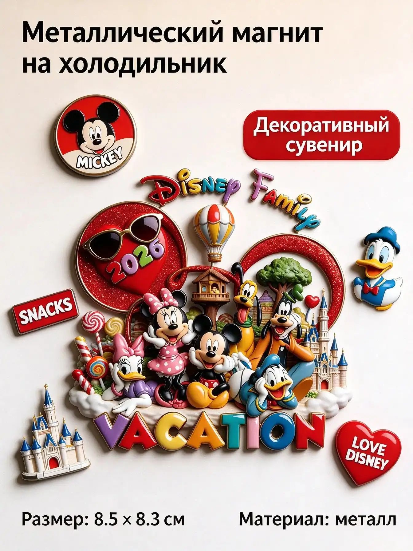 Металлический магнит на холодильник с персонажами Дисней, декоративный сувенир