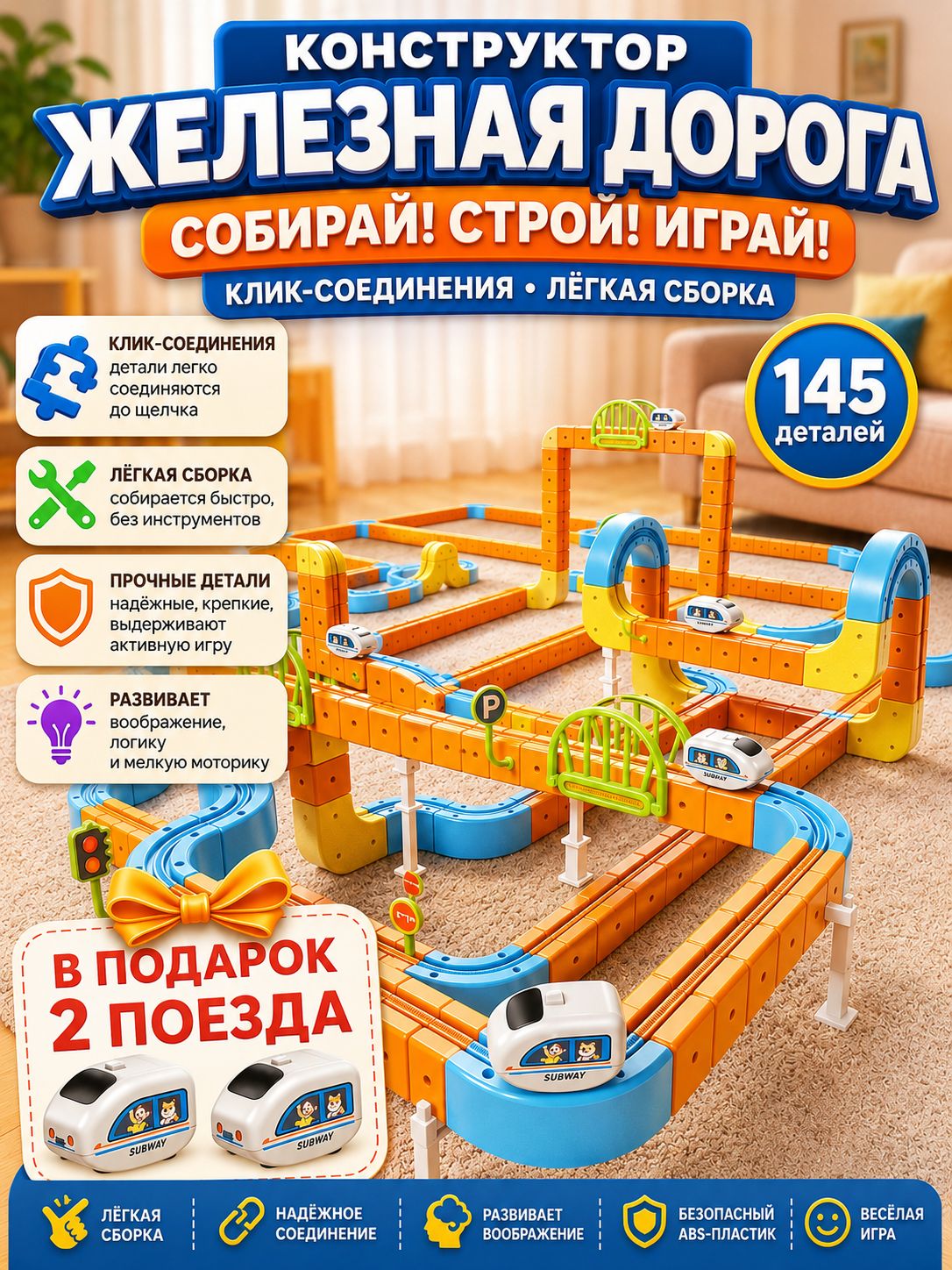 Магнитный конструктор трек, Конструктор трек поезд антигравитационный,145pcs
