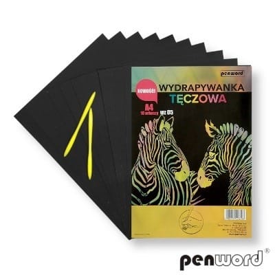 Набор для рисования, росписи Penword скретч-гравюра радужная, мультиколор, A4, 10 листов, 2 стилуса, для детей