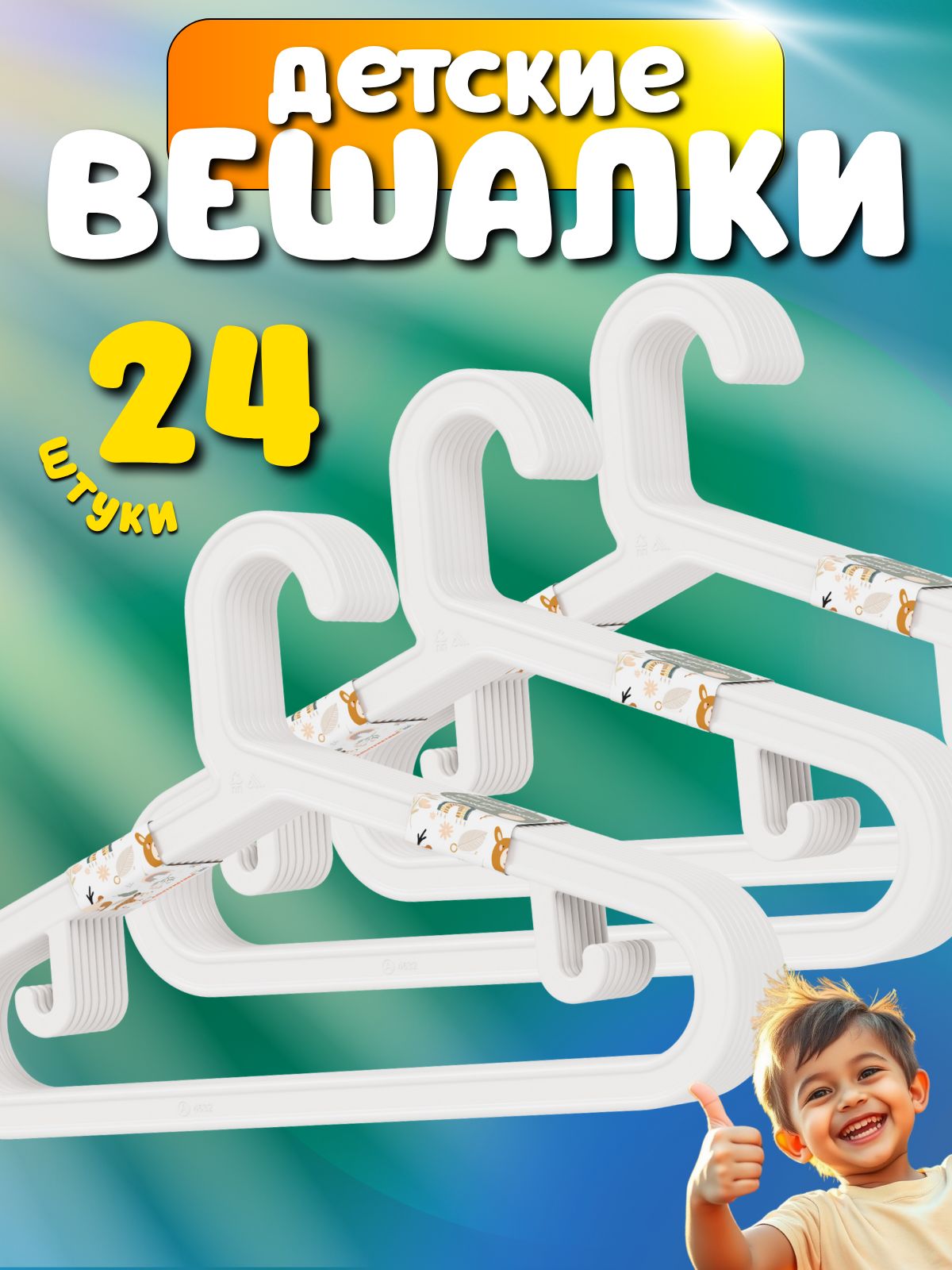 24 шт. Детские вешалки для одежды, пластиковые белые. Набор плечиков детских в шкаф