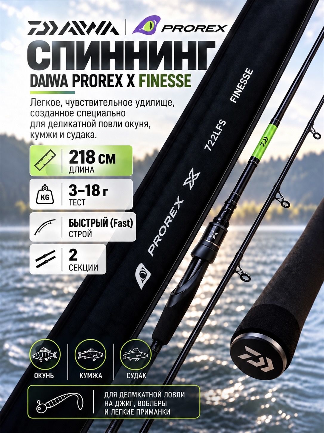 Спиннинг Daiwa Prorex X FINESSE 218 см 3-18 гр лёгкий ультралайт для хищника