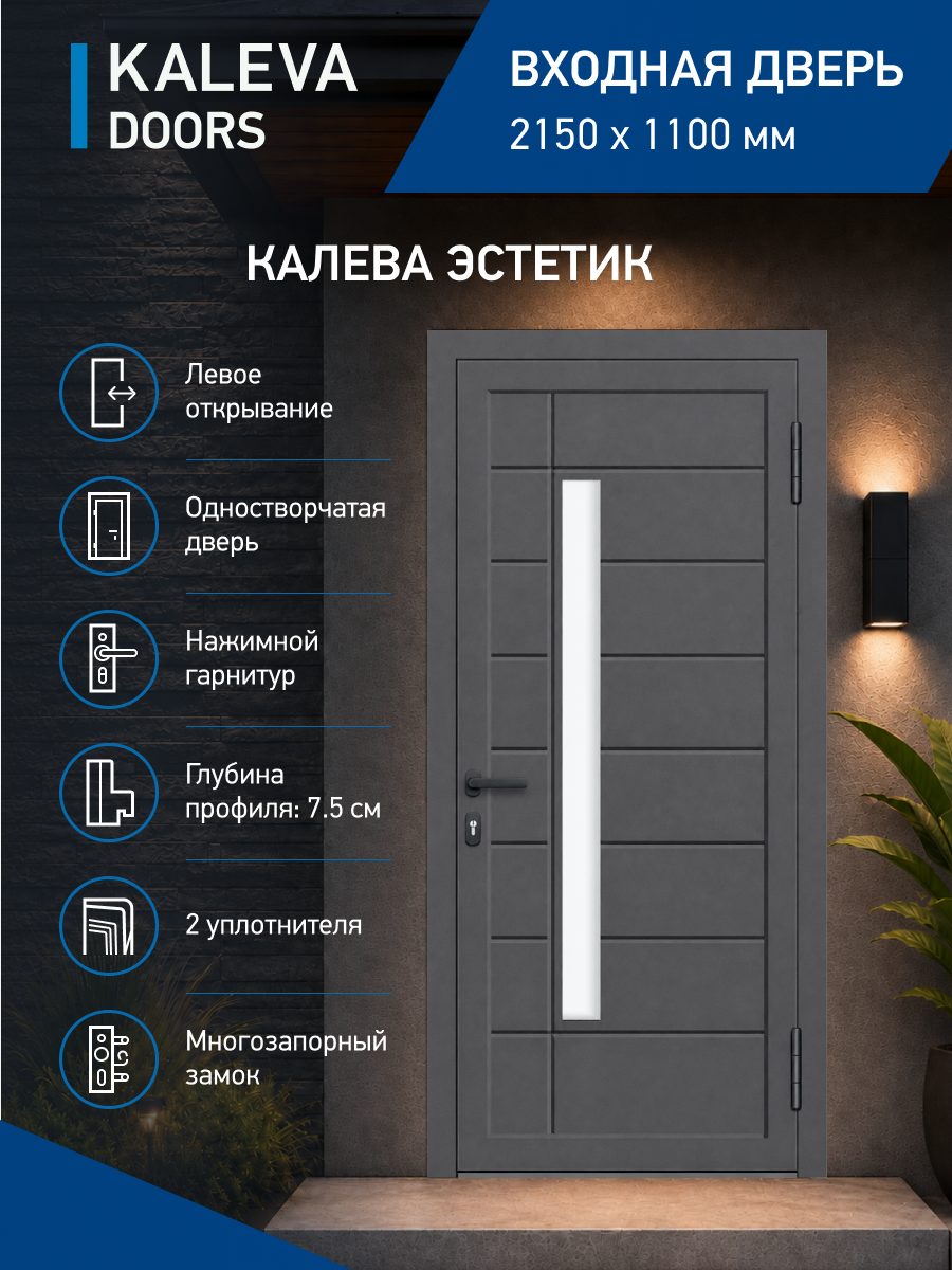 Входная дверь в дом 215x110 правая антрацит теплая панель со стеклянной вставкой Алюминий
