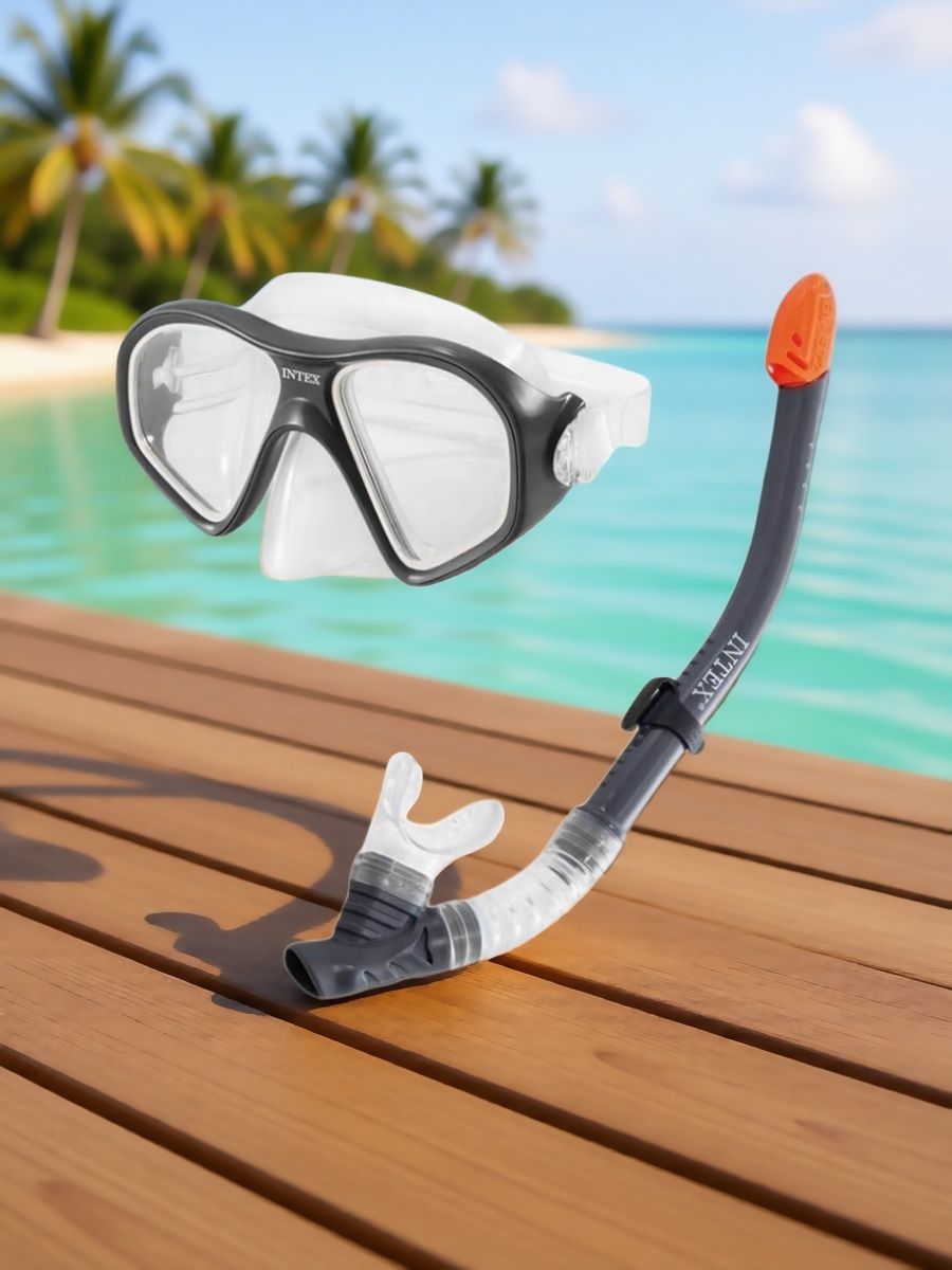 Набор для плавания от 14 лет Intex 55648 Reef Rider, черно-серый взрослый комплект маска с трубкой