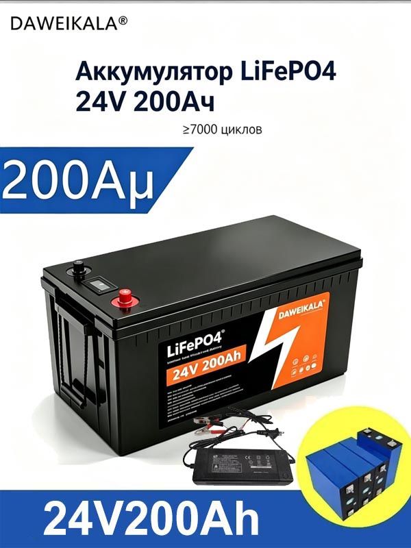 Аккумулятор литий-железо-фосфатный DAWEIKALA LiFePO4 24V 100Ah /150Ah /200Ah, с BMS, дисплеем, для солнечных систем, автодома, лодки