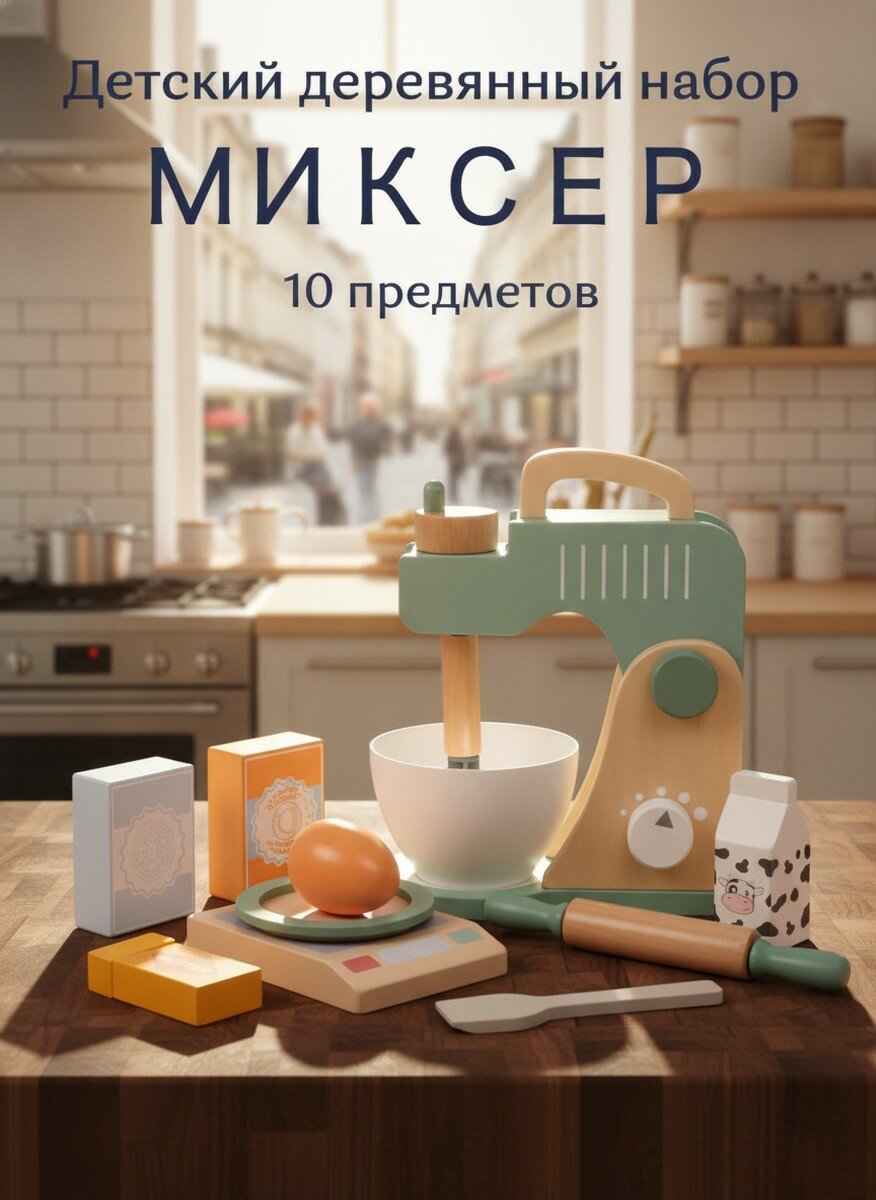 Игрушечный миксер деревянный детский для ролевых игр, цвет сиреневый, Развивающая игрушка для кухни, Для детей от 3 лет