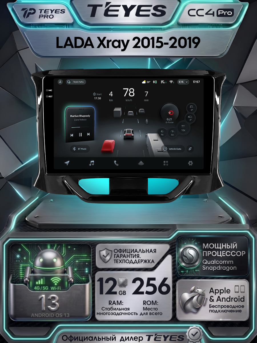 Магнитола LADA Xray 2015-2019 Teyes CC4 Pro 12/256GB, штатная магнитола, 8-ми ядерный процессор, QLED экран, 2 DSP, 4G