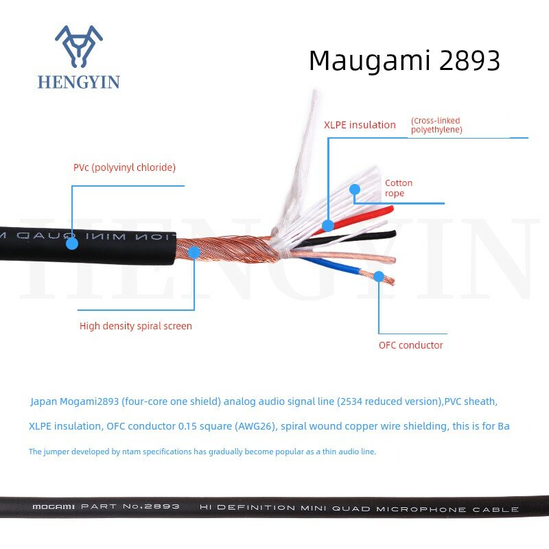 Аудио кабель Mogami 2893 черный 4-жильный балансный сигнальный кабель для микрофона и динамика экранированный 1м
