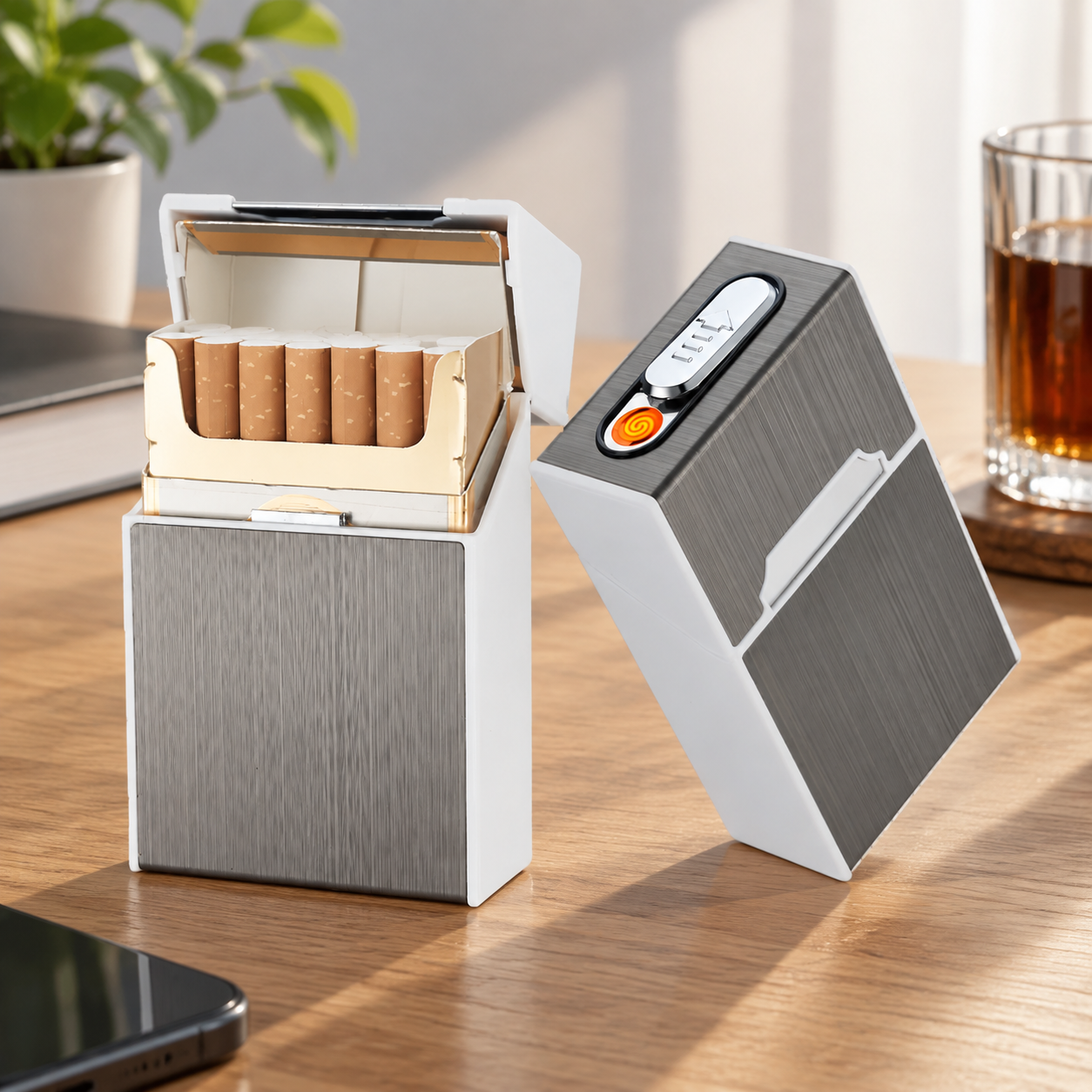 Портсигар металлический с USB зажигалкой, на магните, цвет серебро, 10х6х3 см, FatCat (Цвет товара: серебристый; Объем: 0.18 л)