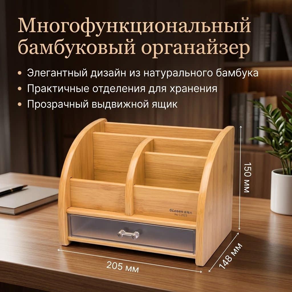 Деревянный органайзер для ручек с ящиком-