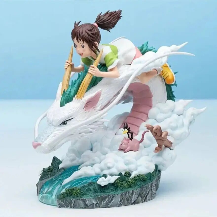 Эксклюзивная статуэтка Bandai 16cm по мотивам Унесённых призраками представлена персонажами Ogino Chihiro и Nigihayami Kohakunushi, без коробки