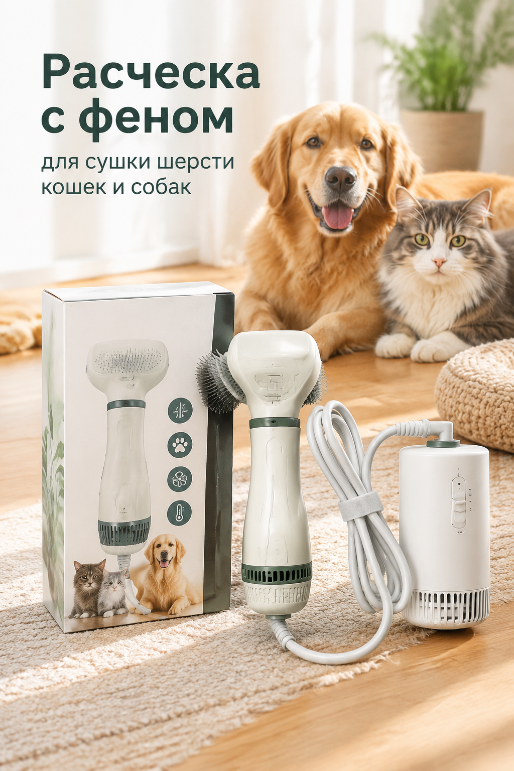 Расческа с феном для сушки шерсти кошек и собак