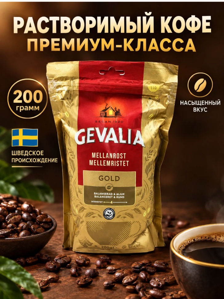 Кофе растворимый Гевалия Голд 200 грамм