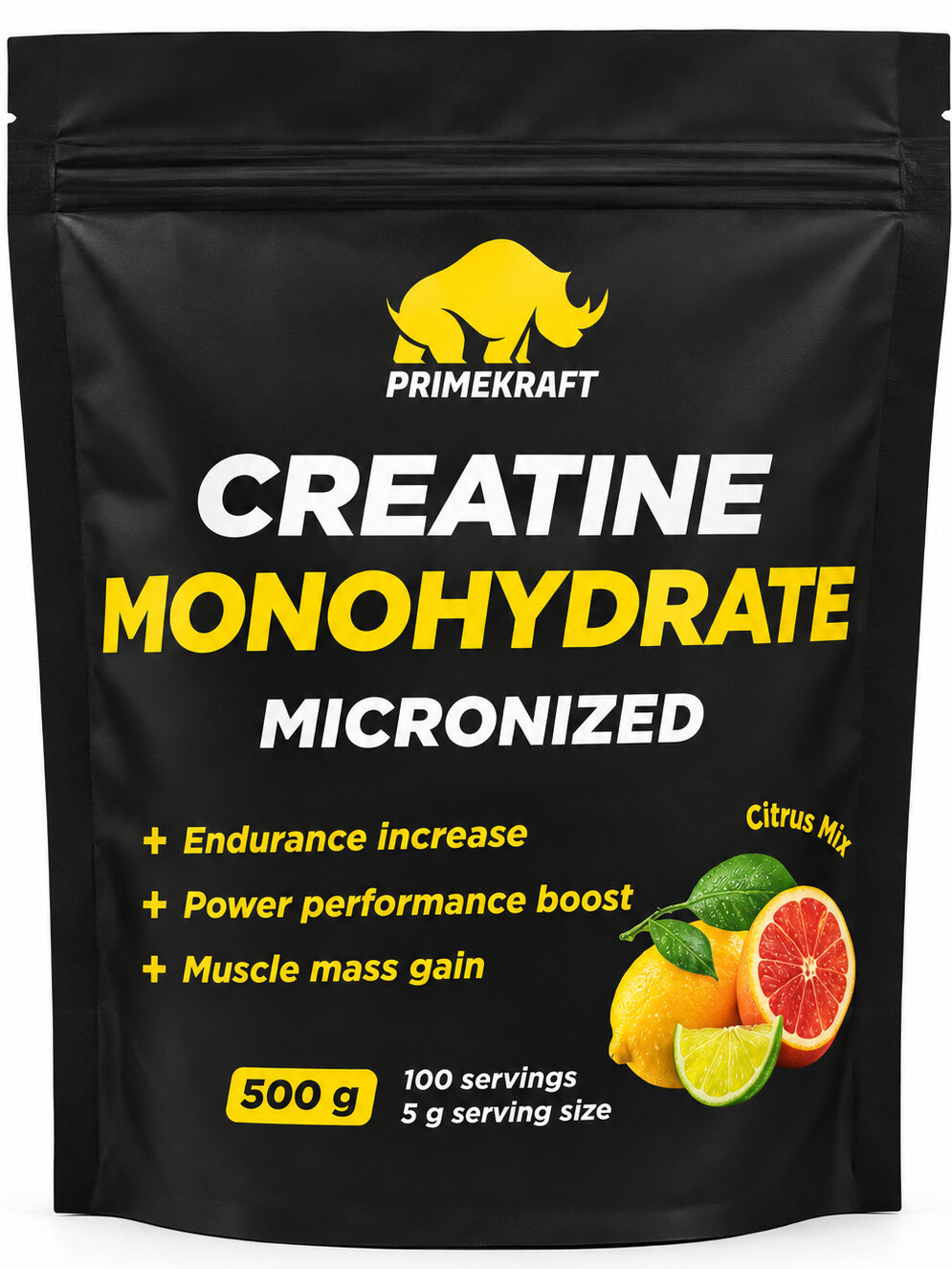 Креатин моногидрат PRIMEKRAFT Creatine Monohydrate Micronized 4500 mg 500 г, Цитрусовый микс