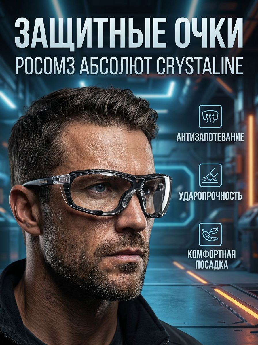 Очки защитные РОСОМЗ 078 абсолют CRYSTALINE с обтюратором
