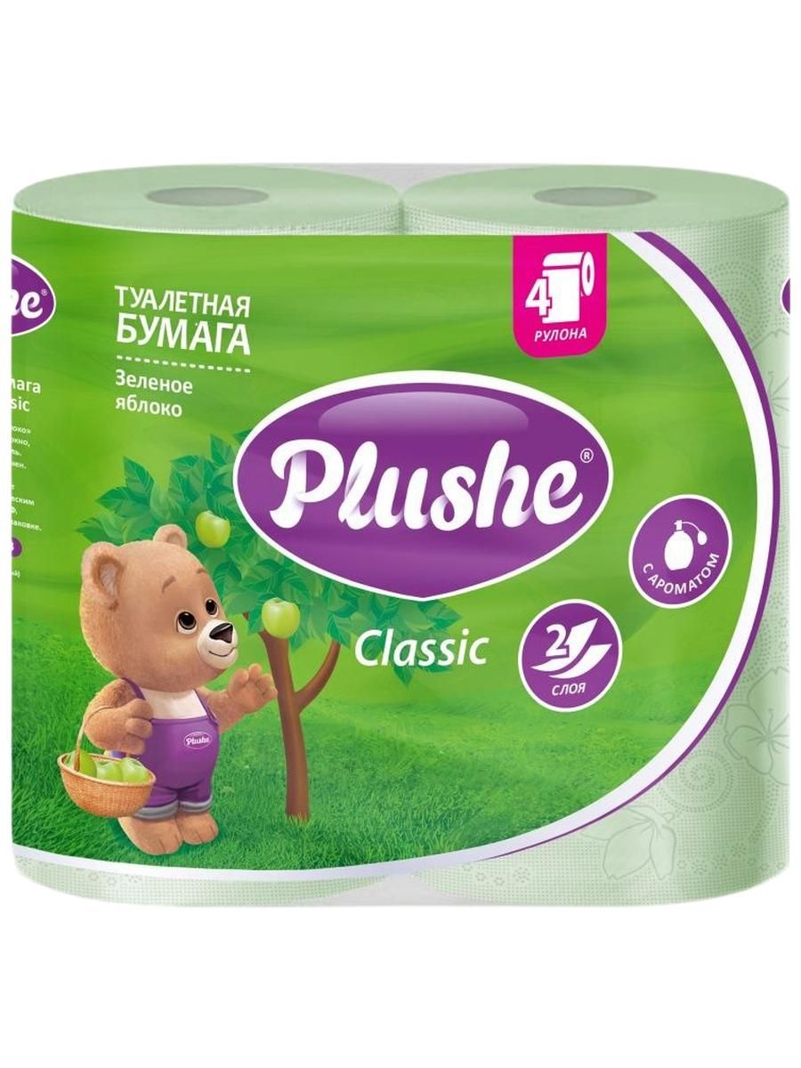 Plushe Туалетная Бумага Classic Зелёное Яблоко 4 рулонов в упаковке 18 м, 2 слоя