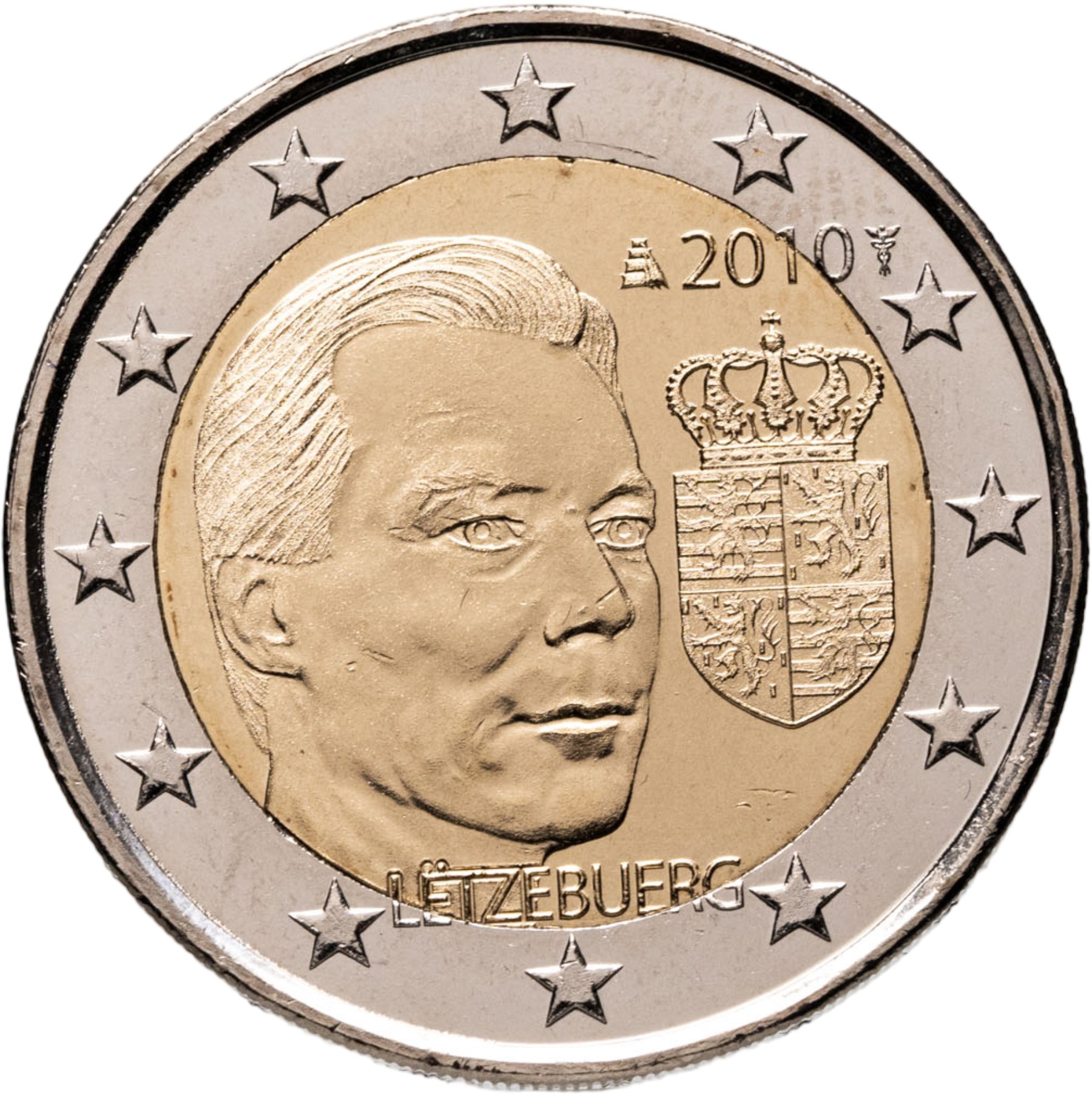 Люксембург 2 евро 2010 "Герб великого герцога Люксембурга", Биметалл, в сохранности UNC