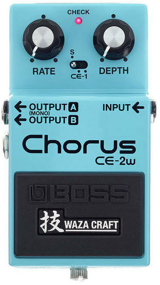 Гитарная педаль хоруса BOSS [CE-2W] переиздание CE-2. Стереозвучание. 3 режима: Standard, CE-1 Chorus, CE-1 Vibrato; стереовыход. Регуляторы: Rate, Depth. Питание: 9 В (Крона/адаптер), размеры: 73 x 129 x 59 мм, вес: 450 г.