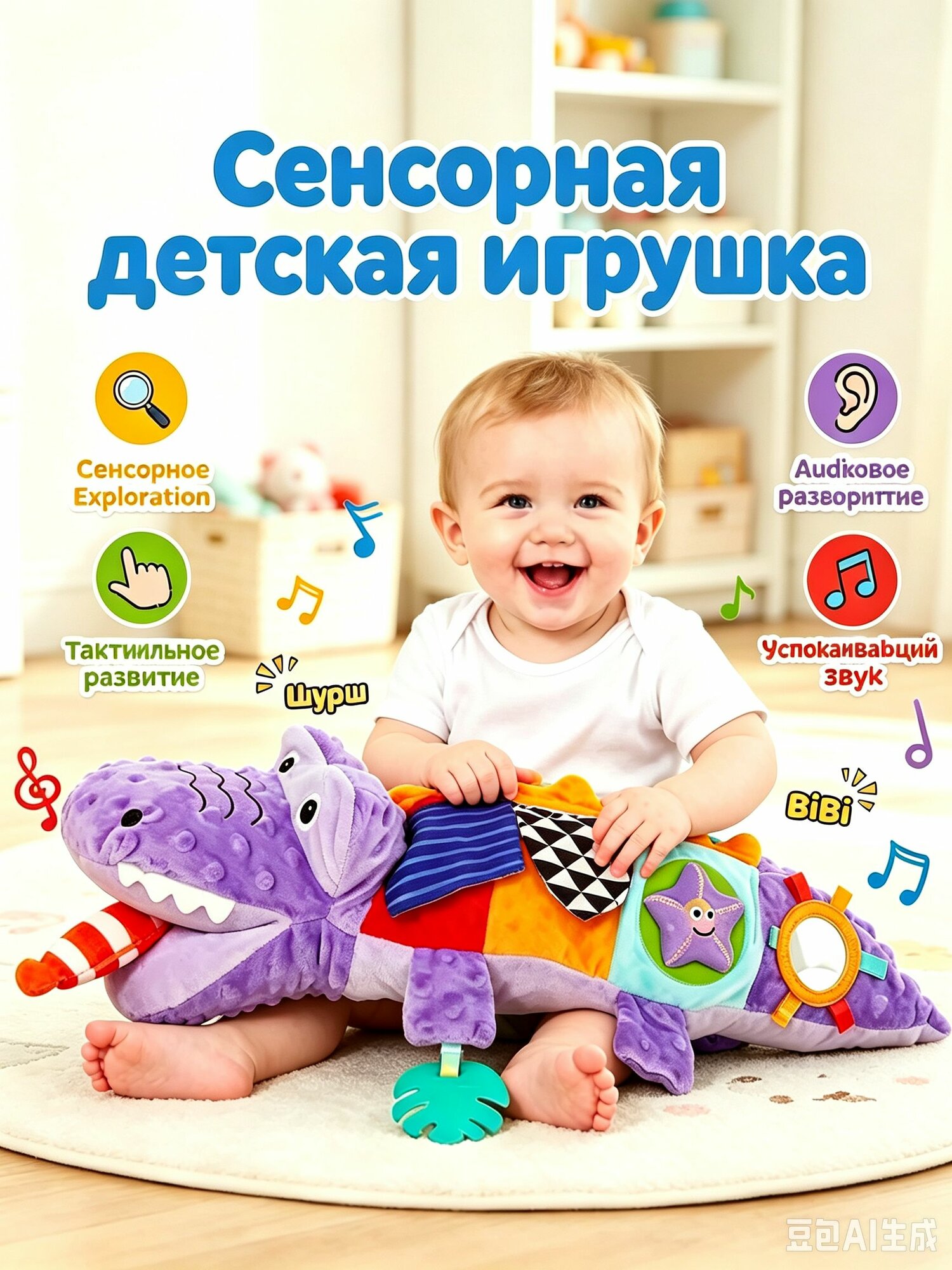 Мягкая игрушка-сортер Domex домик-ферма, ткань, 50 см, фиолетовый