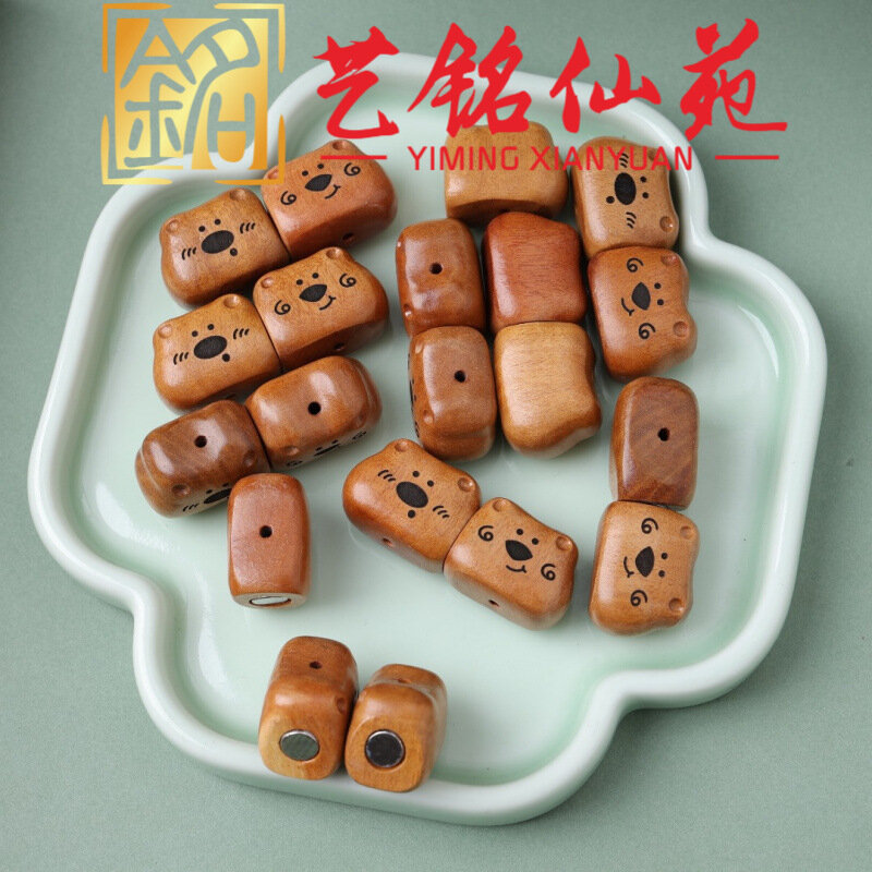 Yiming Xianyuan Персиковое дерево Медведь Резная деревянная подвеска бусина для украшений 1шт