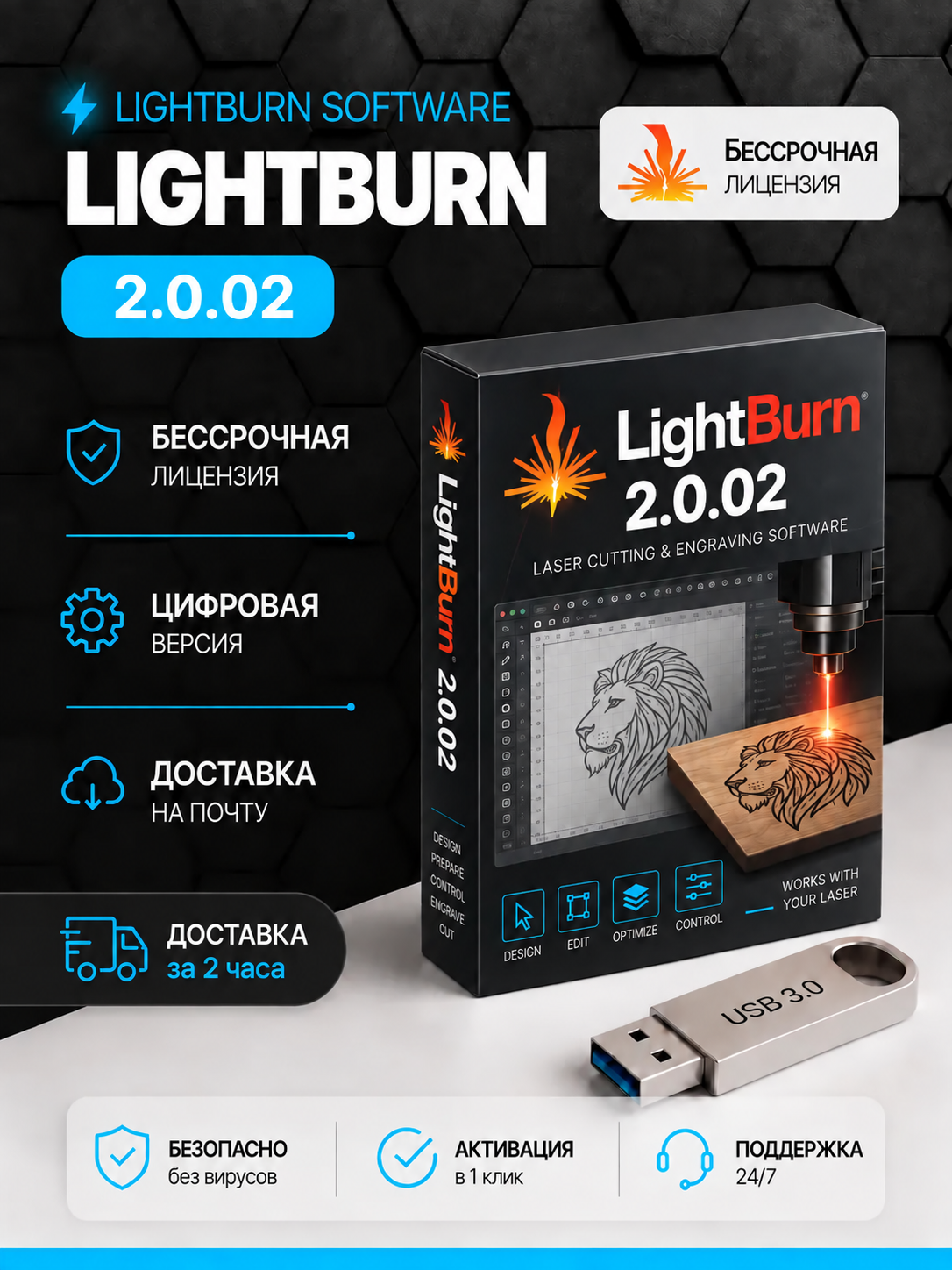 LightBurn 2.0.02 бессрочная лицензия / ЛайтБраш 2.0.02 / Бессрочная лицензия
