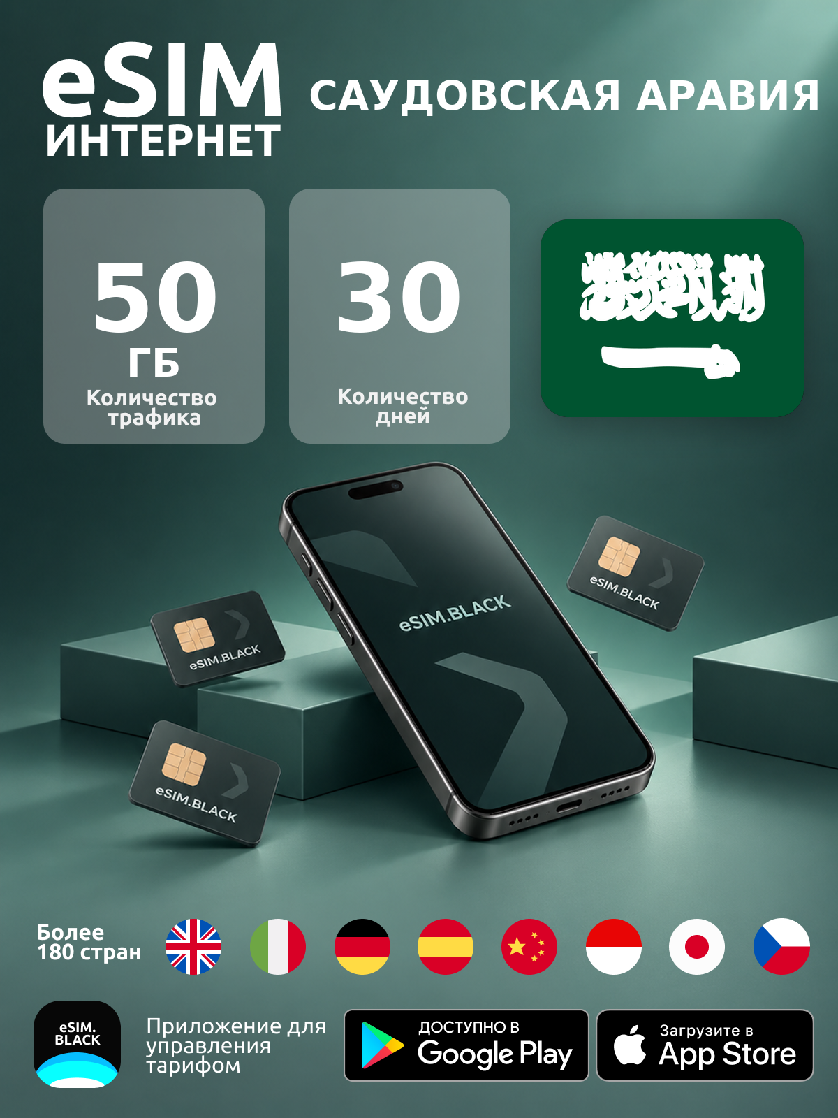 Саудовская Аравия/30 дней/50 ГБ - eSIM для мобильного интернета ( iPhone | Android ).