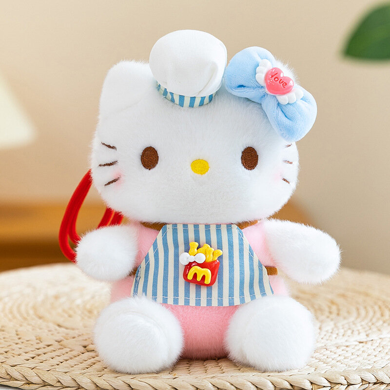 18см плюшевый брелок Hello Kitty с ароматом, в голубом полосатом фартуке, мягкая игрушка с лямкой